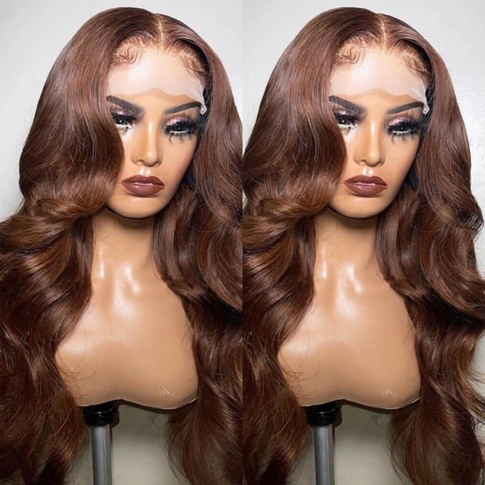 Hurela 13X4 Lace Front Wigs With Baby Hair Body Wave Dark Auburn Human Hair Wigs Color #33B 150% ...
