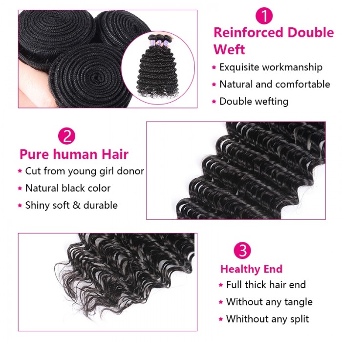 Hurela Peruvian Deep Wave Human Hair Weave 4 Bundles Hair Deals ...
