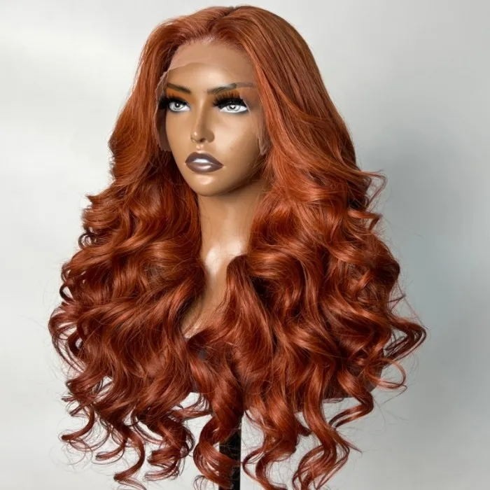 Hurela Copper Brown 13x4 Transparent Lace Front Loose Wave Glueless Wig 180% Density | Hurela Hair