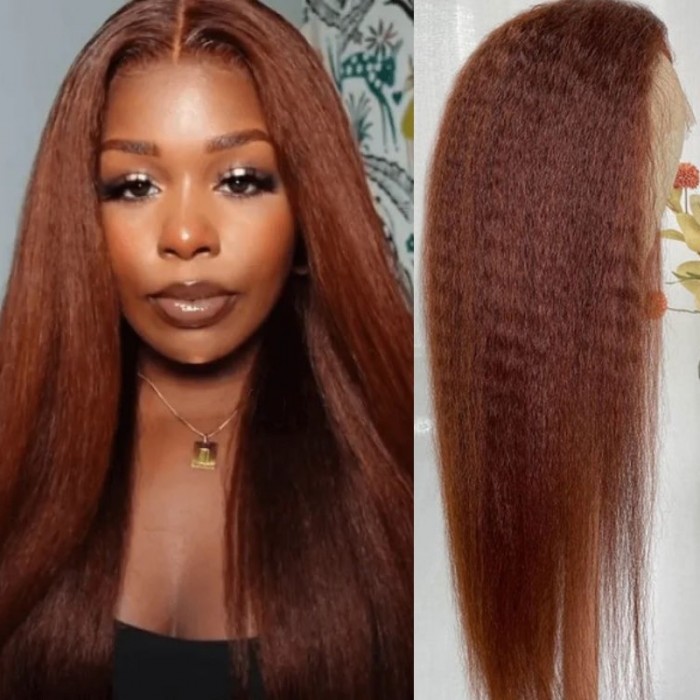 Hurela 33B Auburn Wig Kinky Straight 4x4 lace Closure Wigs Human Hair Pre-Plucked | Hurela Hair