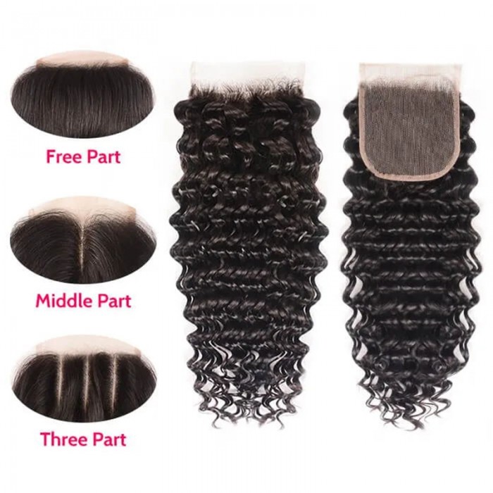 Hurela Deep Wave Human Hair 4x4 Lace Closure Free Part Closure | Hurela ...