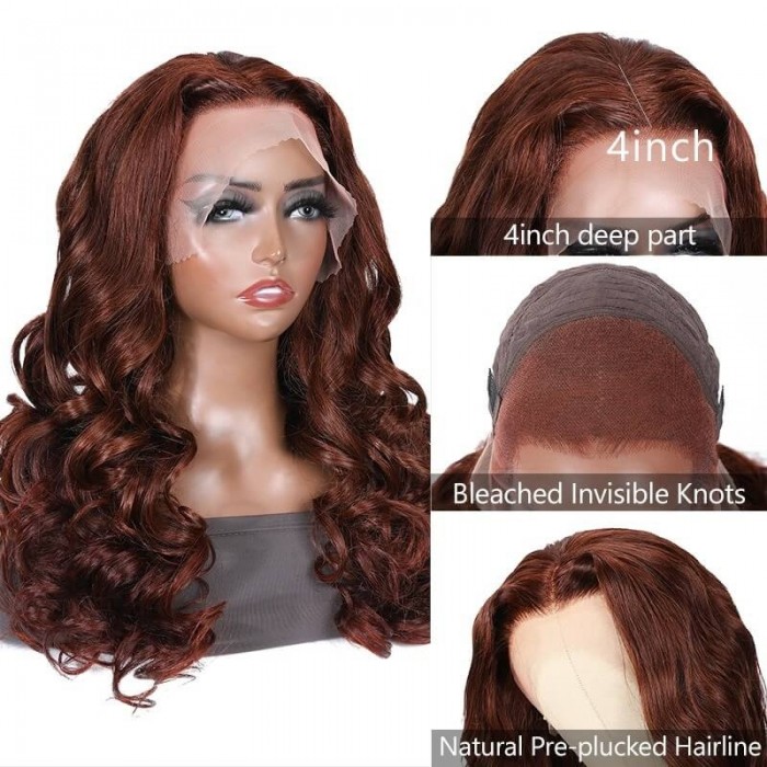 Hurela 13X4 Lace Front Wigs With Baby Hair Body Wave Dark Auburn Human Hair Wigs Color #33B 150% ...