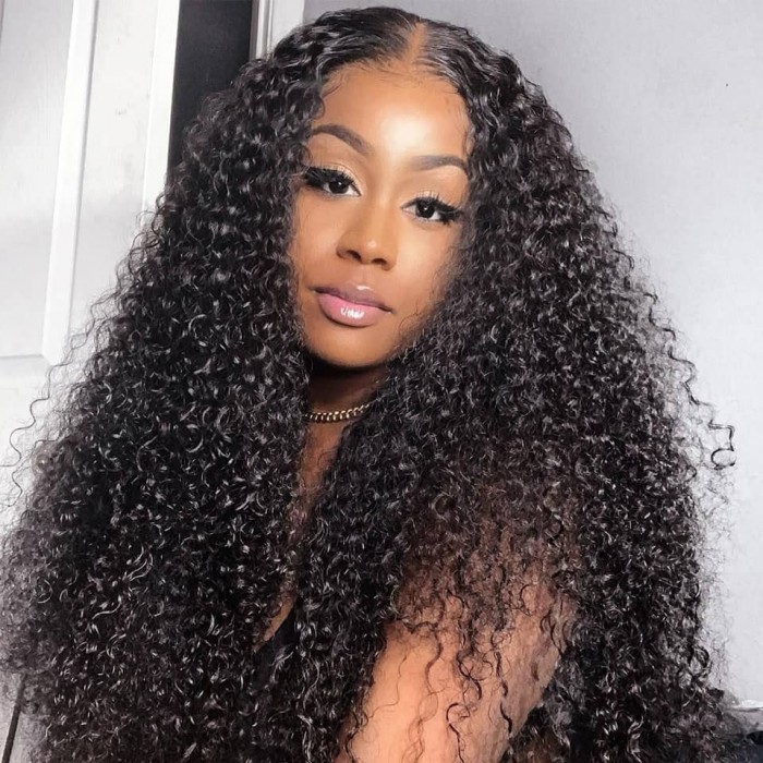Hurela Curly 13*4 Lace Front Wig 150% Density Pre-plucked Wig Natural ...