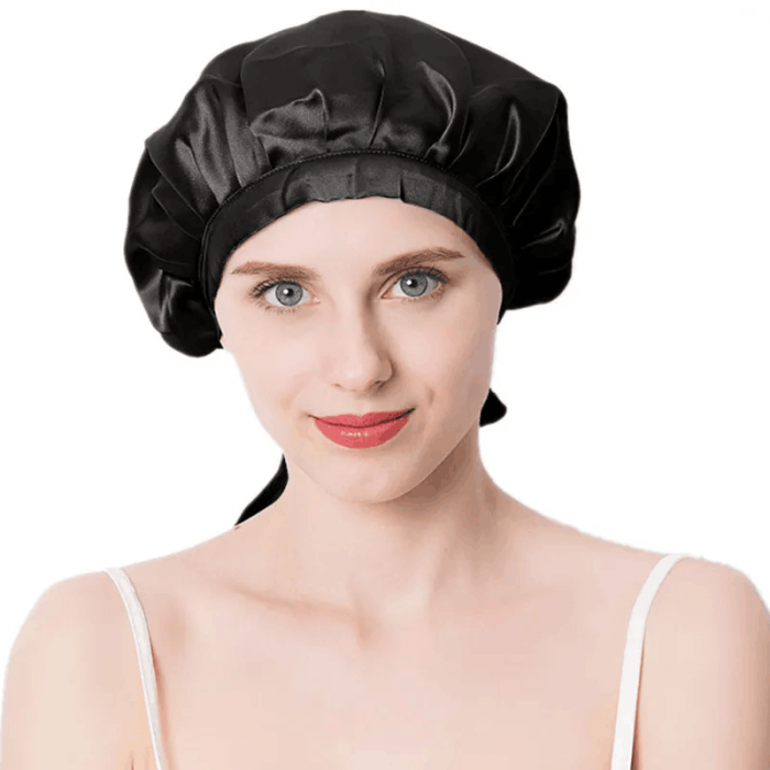 Hurela Adjustable Satin Pink And Black Night Cap Sleeping Hat For ...