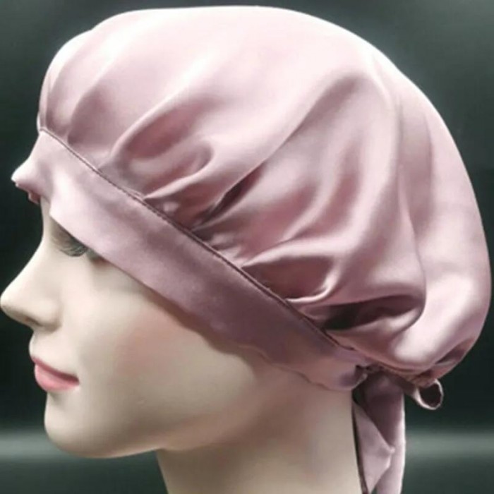 Hurela Adjustable Satin Pink And Black Night Cap Sleeping Hat For ...