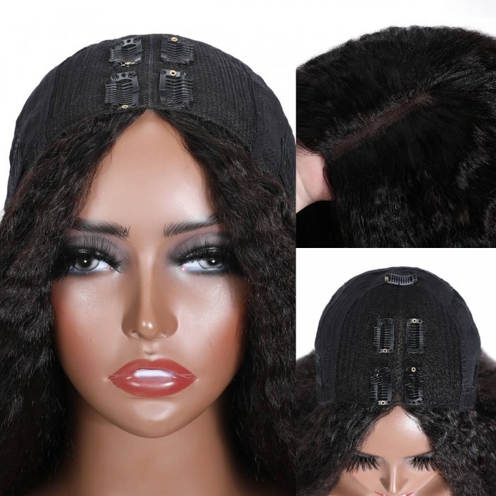 Hurela Kinky Straight V Part Wigs No Leave Out Straight Human Hair Wig Natural Color | Hurela Hair