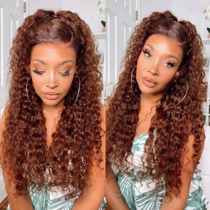 Hurela Reddish Brown Wet And Wavy 13x5 Lace Front Wigs Water Wave Pre ...